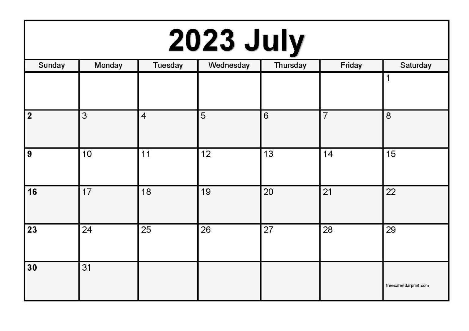 July 2023 Calendar Free Printable Calendar Free Download Printable 