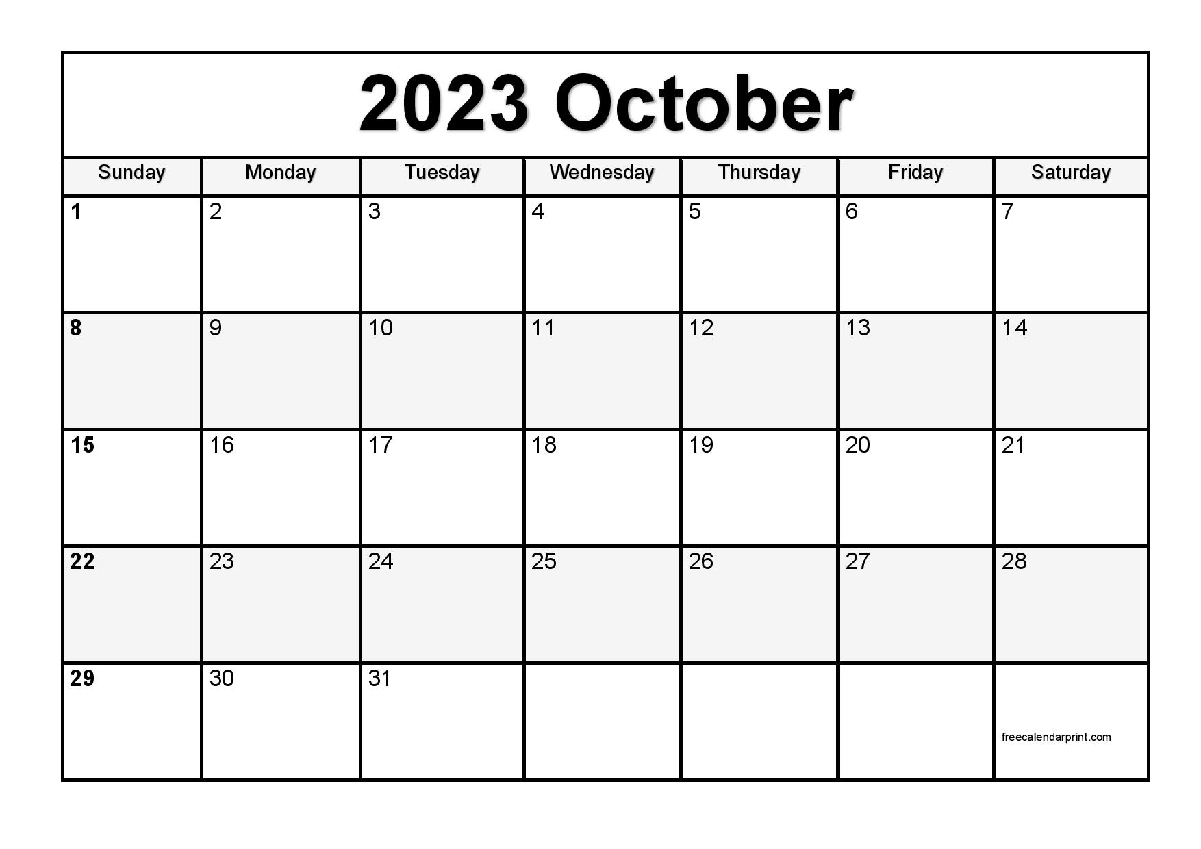 October 2023 Calendar Printable Customize And Print