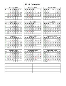 2023 Printable Calendar Template PDF Word Excel