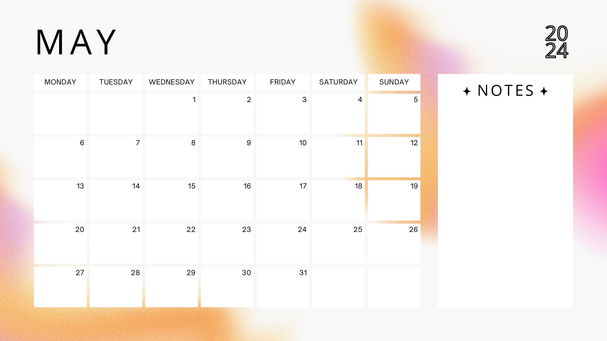 Free Printable May 2024 Calendar PDF Templates