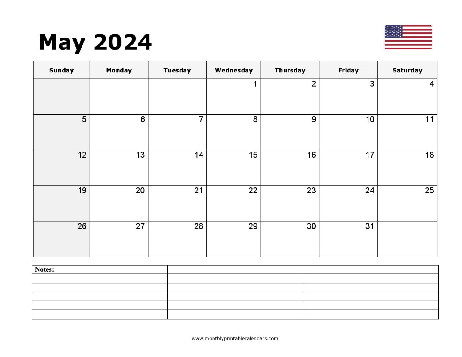 Free Printable May 2024 Calendar PDF Templates