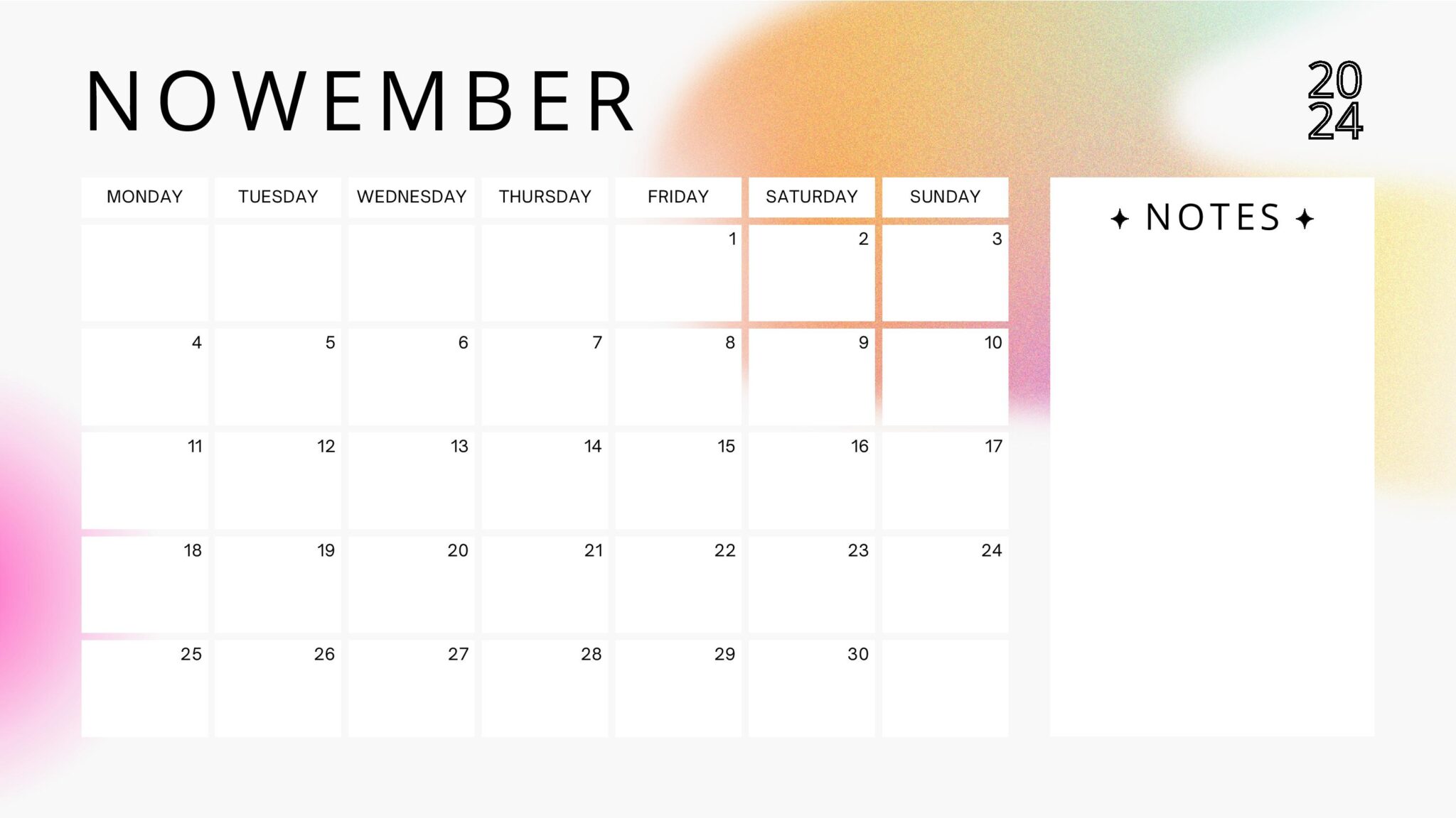 Free Printable November 2024 Calendar PDF Templates