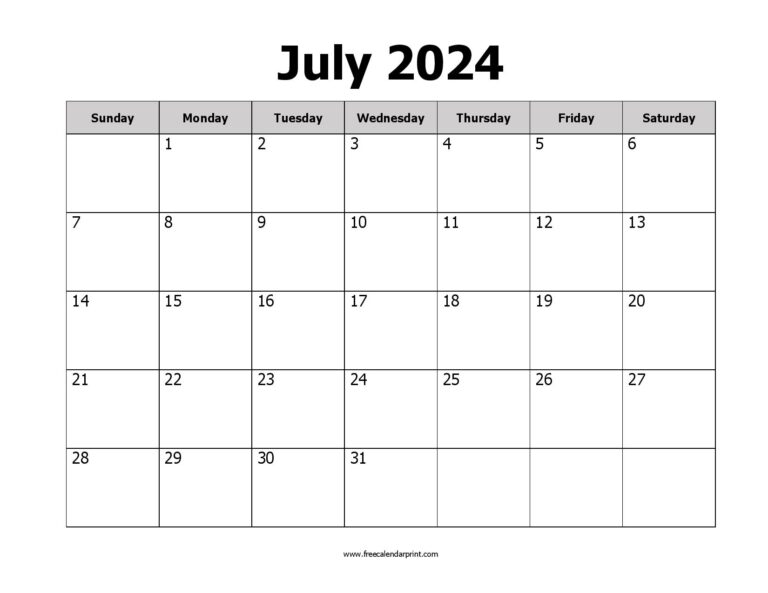 Free Printable July 2024 Calendar PDF Templates