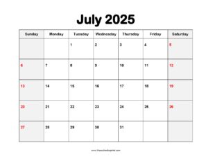 July 2026 Calendar Printable PDF Blank Templates – Print Now