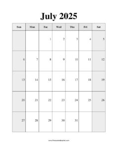 July 2026 Calendar Printable PDF Blank Templates – Print Now