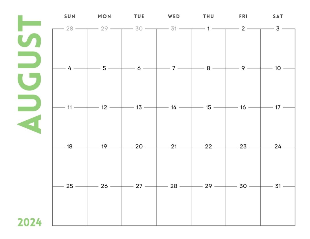 August 2024 Calendar Printable PDF Template