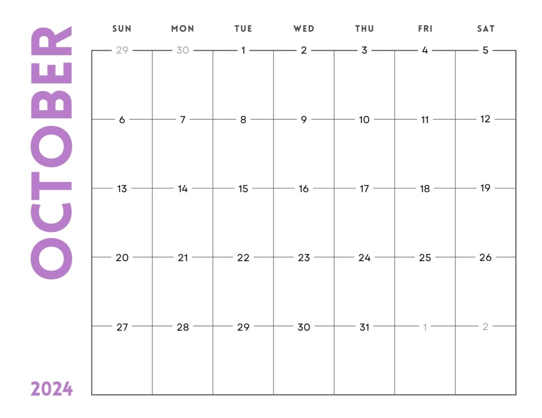 October 2024 Calendar Printable PDF Template